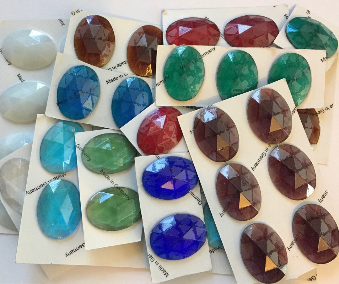Oval 40x30mm Flat Backed Faceted Glass Jewel Stained Glass - Each ...