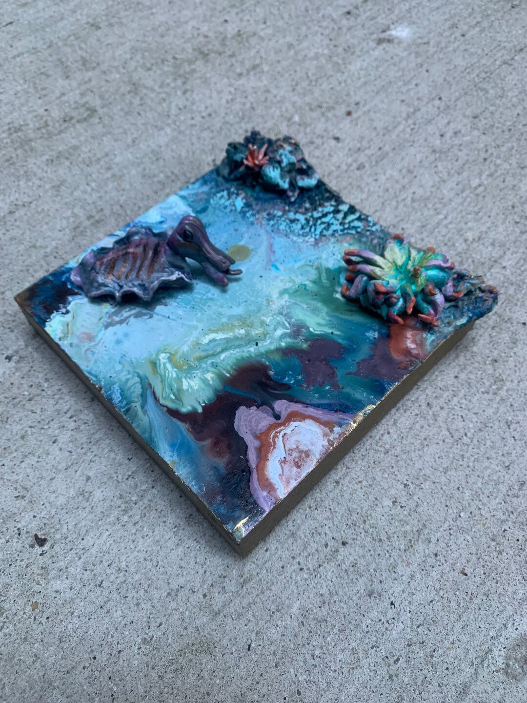 Cuttle Fish- Small 6"x6" Abstract Ocean Painting - Contemporary Surreal ...
