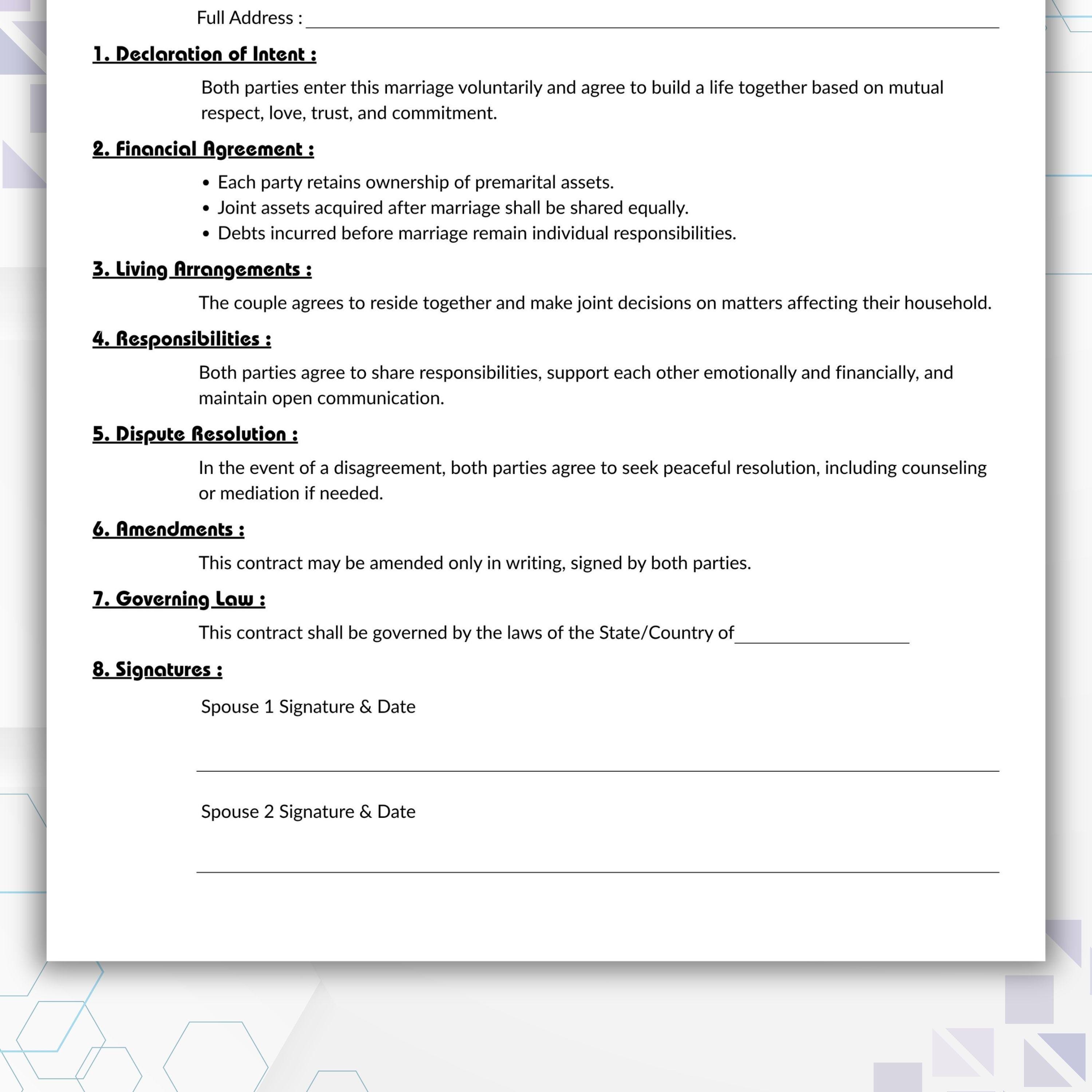 Editable Marriage Contract, Simple Relationship Agreement for Couples ...