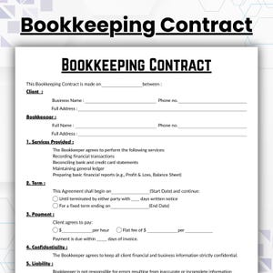 Editable Bookkeeping Contract Template, Single Freelance Bookkeeper ...