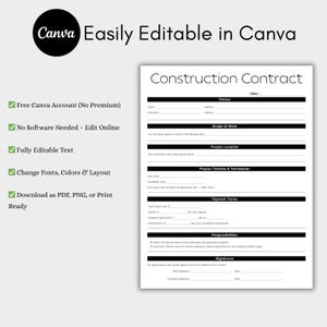 Minimalist Construction Agreement Black, Simple Construction Contract ...