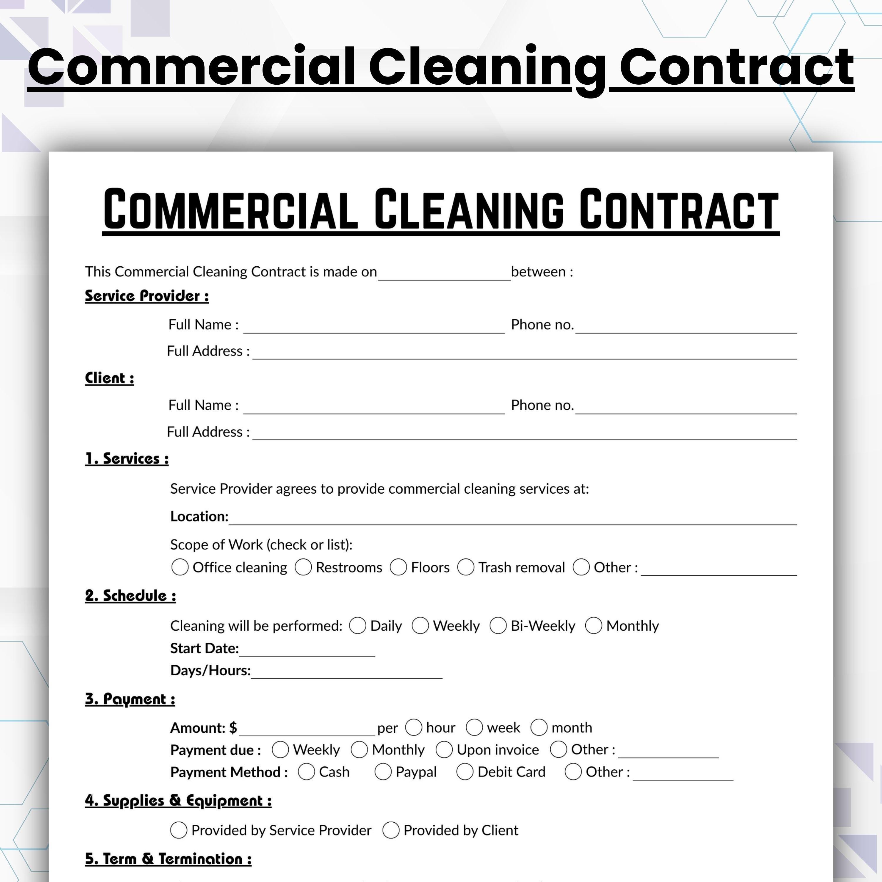 Editable Commercial Cleaning Contract, Simple Cleaning Agreement ...