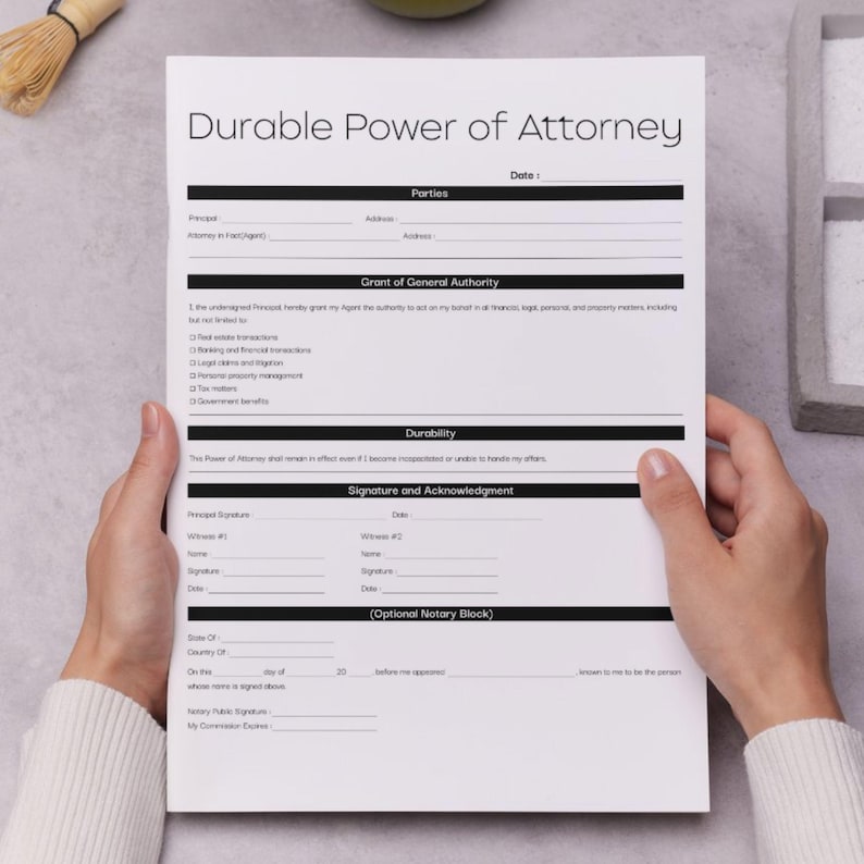 Minimalist Durable Power of Attorney Black, Simple Durable Financial ...