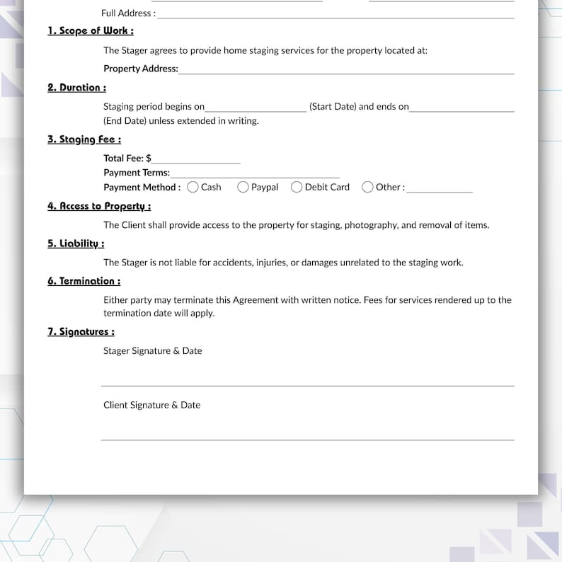 Editable Home Staging Agreement, Simple Realtors Short-term Furniture ...