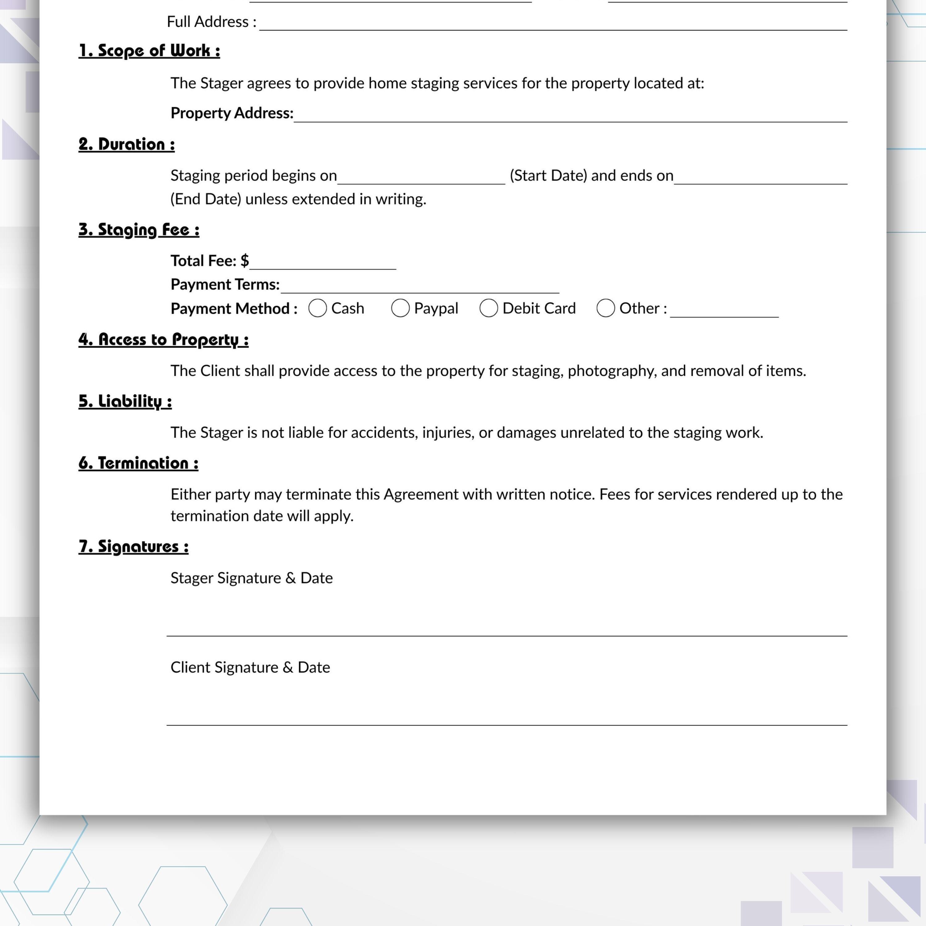 Editable Home Staging Agreement, Simple Realtors Short-term Furniture ...
