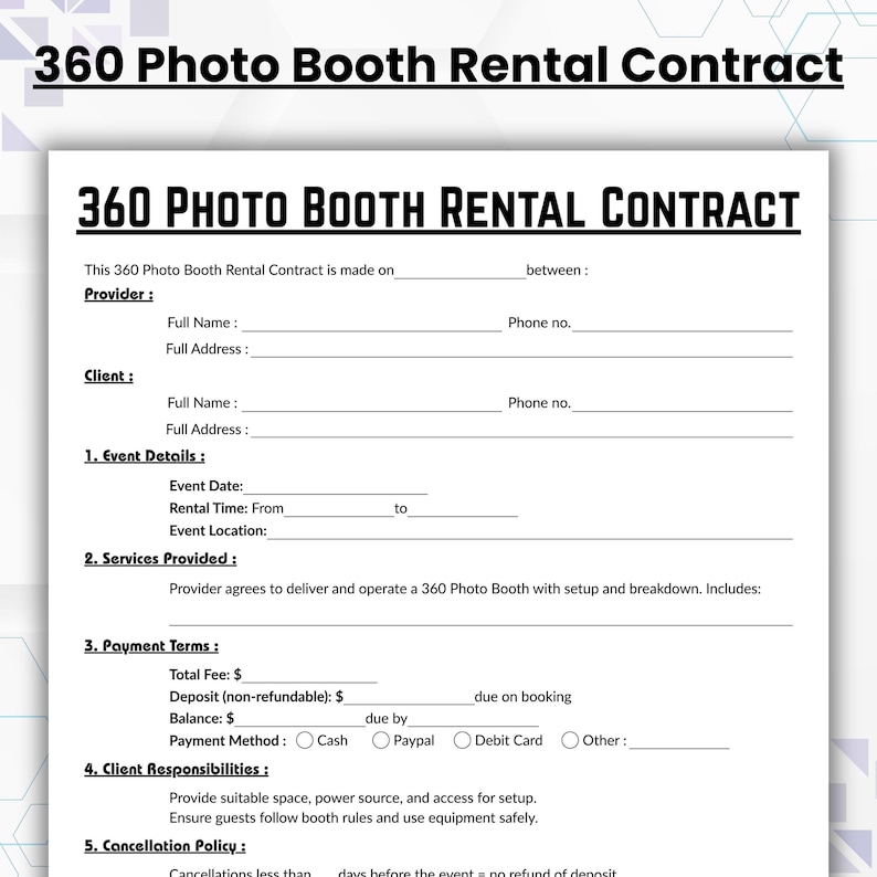 Editable 360 Photo Booth Contract, Simple Photo Booth Agreement Form ...