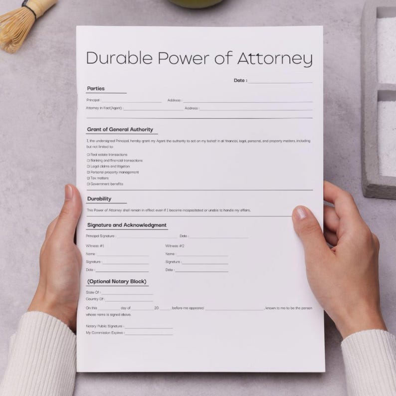 Minimalist Durable Power of Attorney Template, Simple Durable Financial ...