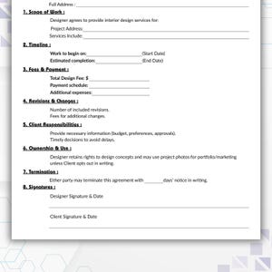 Editable Interior Designer Contract Template, Single Page Interior ...
