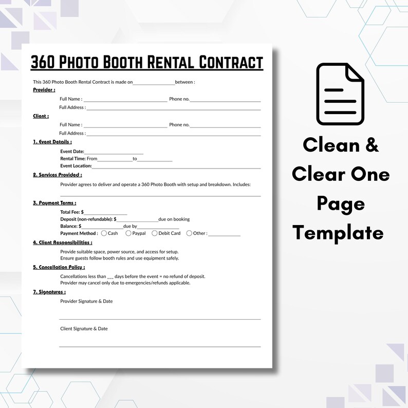 Editable 360 Photo Booth Contract, Simple Photo Booth Agreement Form ...
