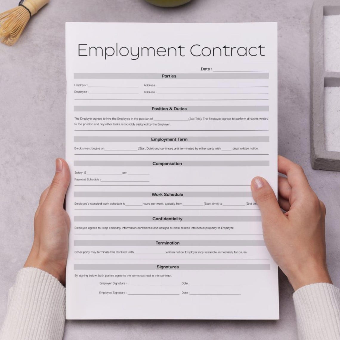 Minimalist Employment Agreement, Simple Job Agreement Form, Printable ...