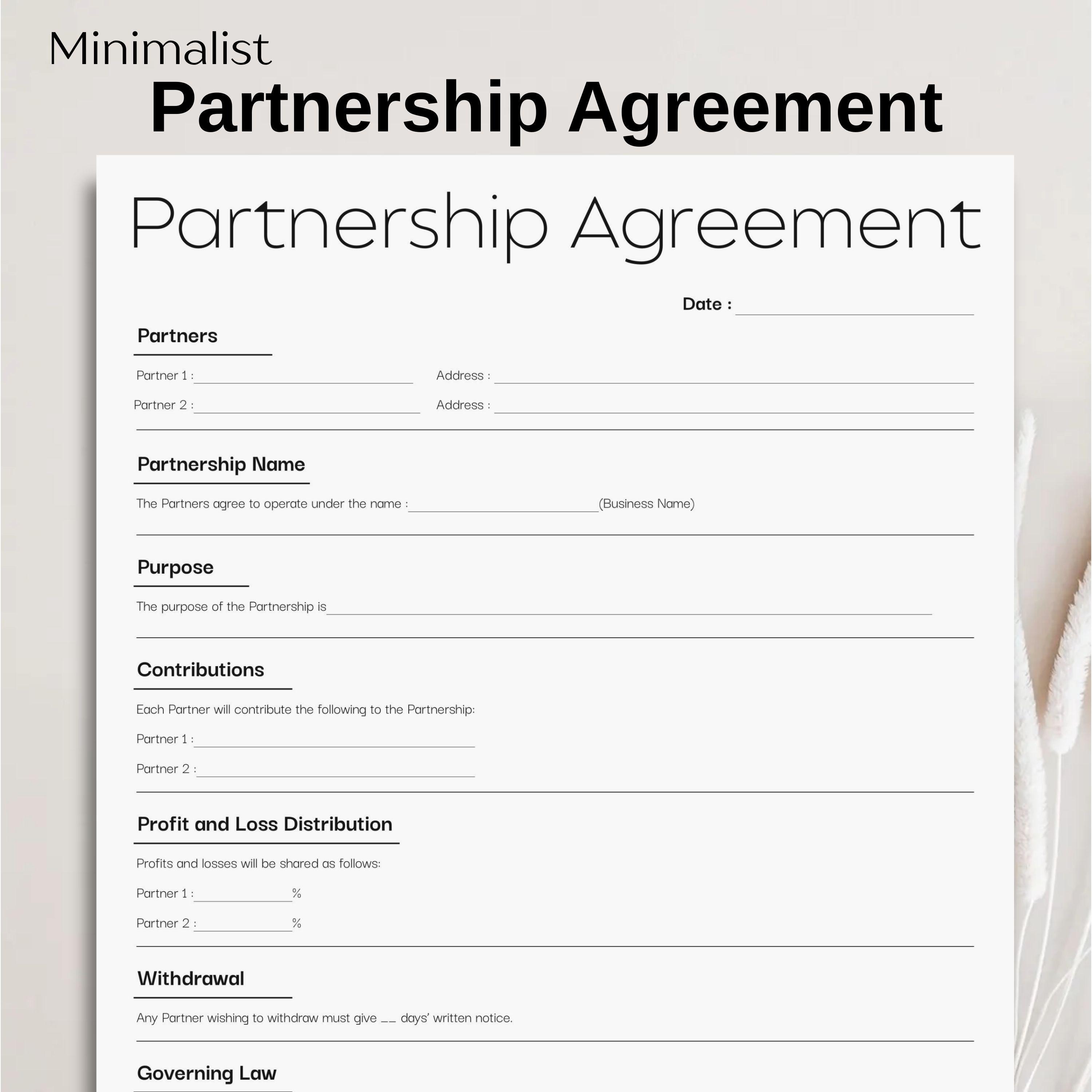 Minimalist Partnership Agreement Template, Simple Business Contract ...