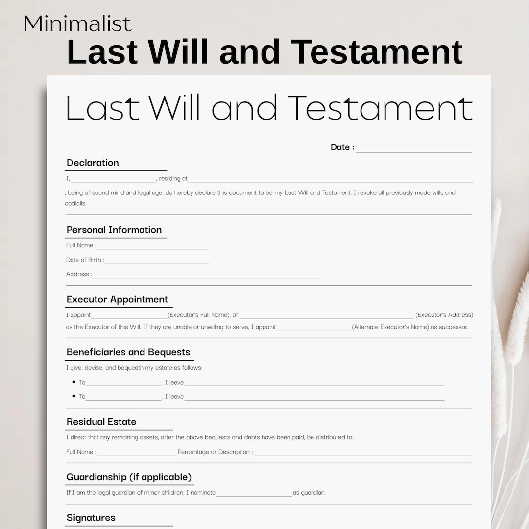 Minimalist Last Will and Testament, Simple Basic Will Template ...
