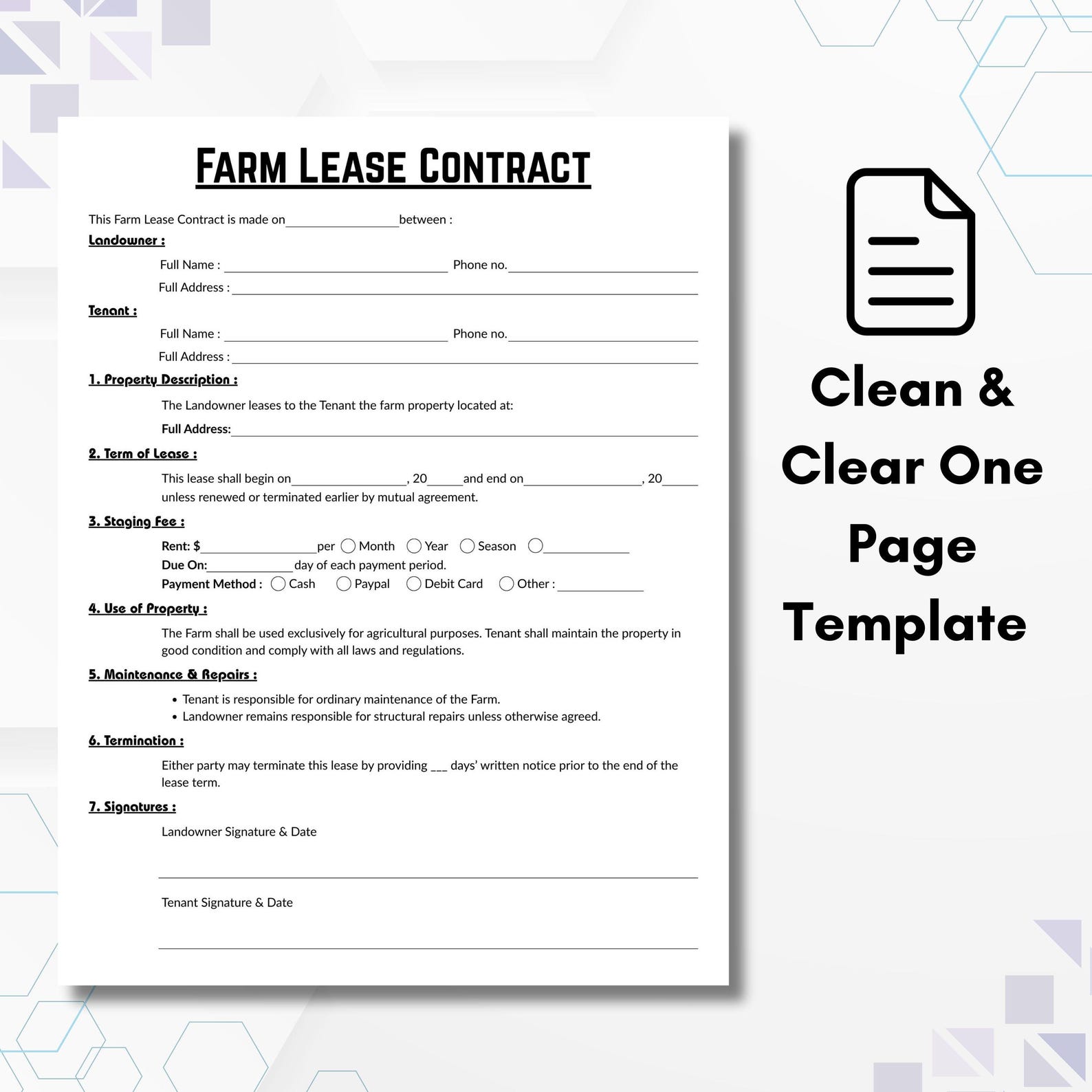 Editable Farm Lease Contract, Simple Farm Land Rent Agreement Template ...