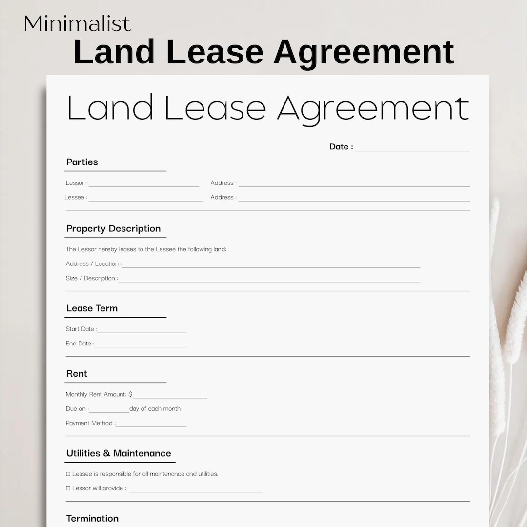 Minimalist Land Lease Contract, Simple Land Rental Agreement Template ...