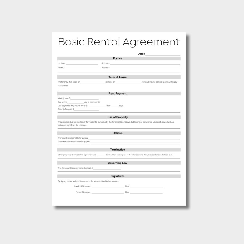 Minimalist Basic Rental Agreement, Simple Landlord Forms Template ...