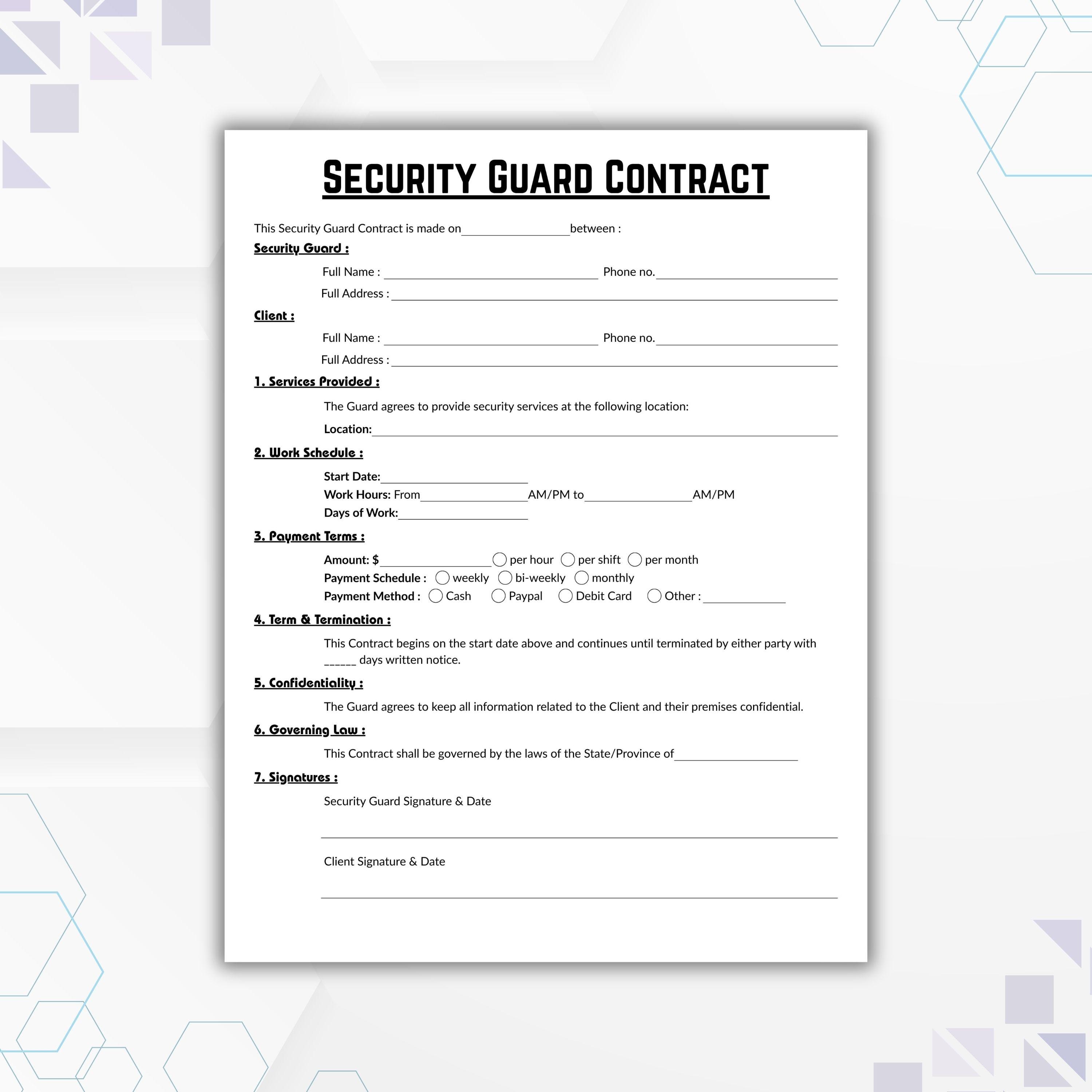 Editable Security Guard Contract, Simple Security Service Provider ...