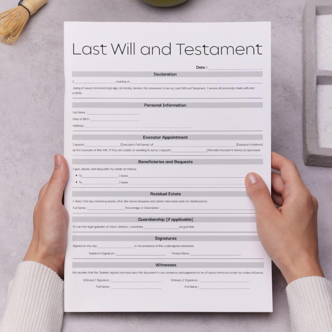 Minimalist Last Will and Testament, Simple Testament Form, Printable ...