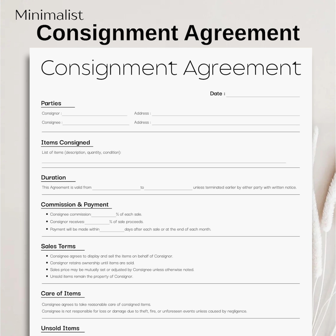 Minimalist Consignment Agreement Template, Simple Editable Consignment ...