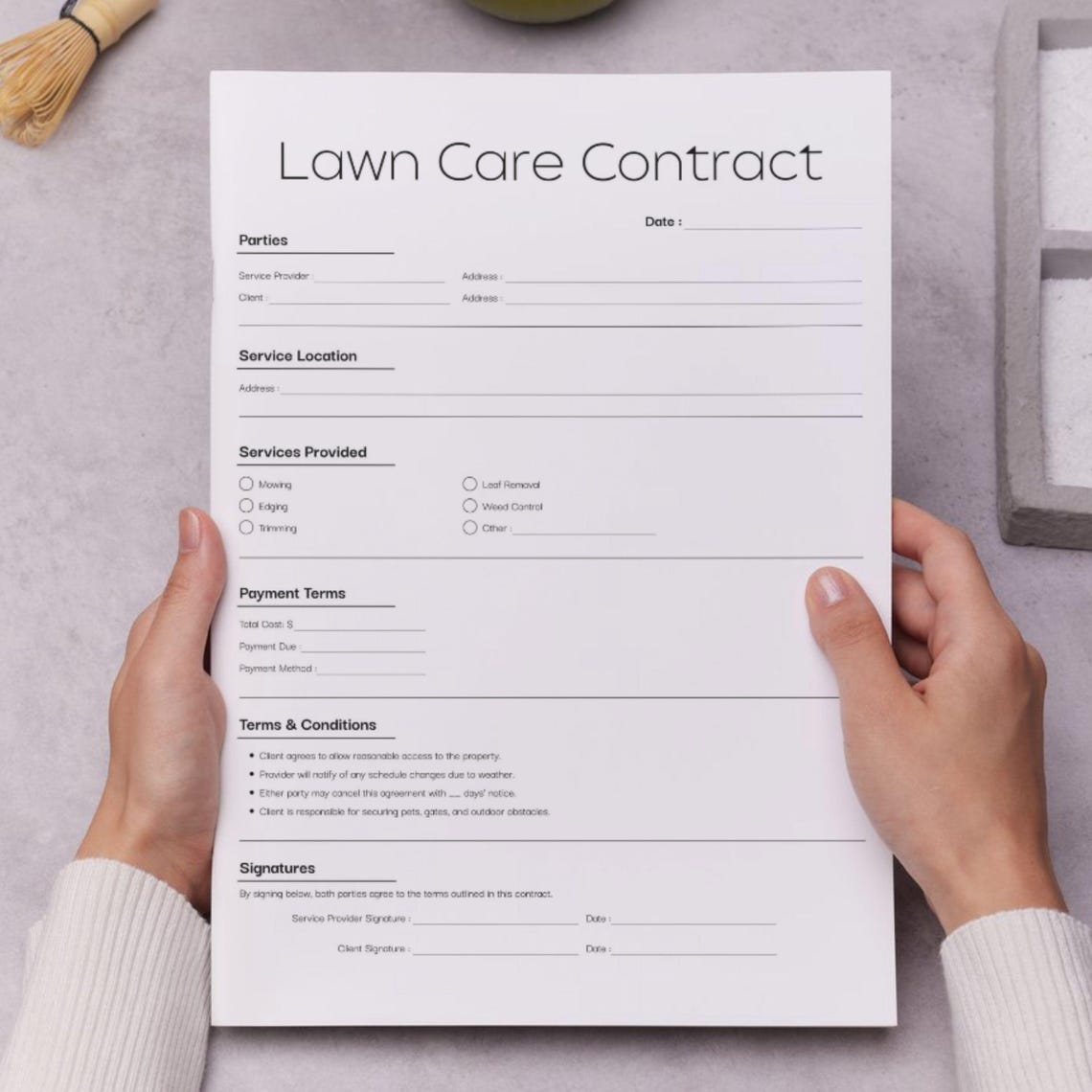 Minimalist Lawn Care Agreement, Simple Landscaping Contract, Editable ...