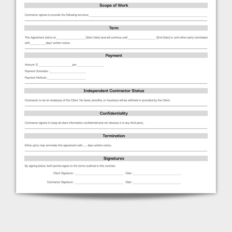 Minimalist Independent Contractor Agreement, Simple Business Contract ...