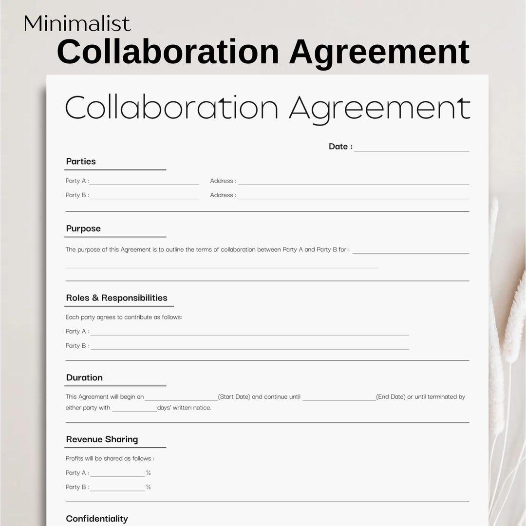 Minimalist Collaboration Agreement Template, Simple Editable Business ...