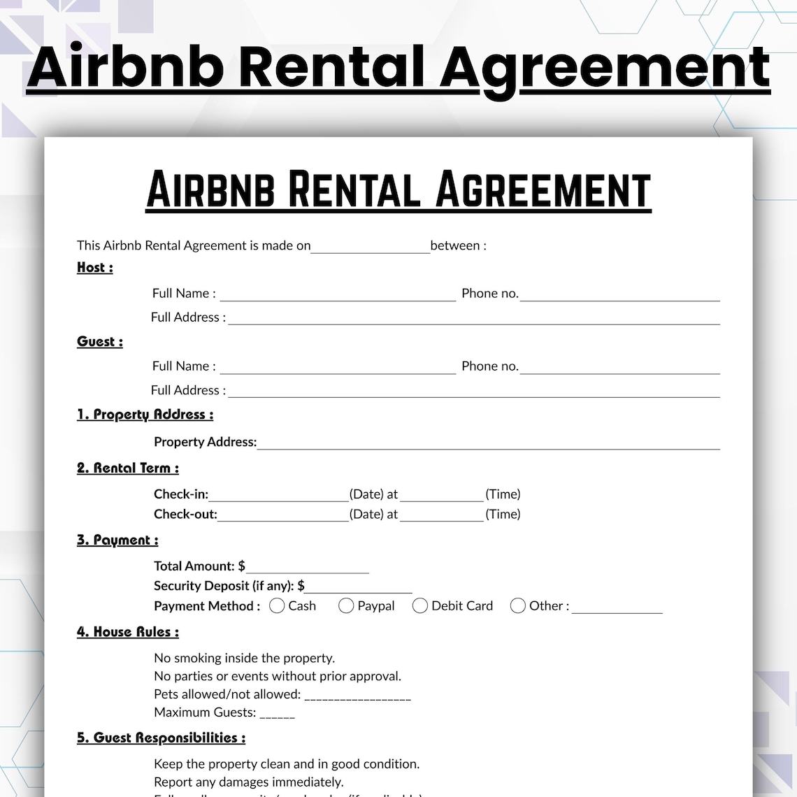 Editable Airbnb Rental Agreement, Simple Short-term Rental Template ...