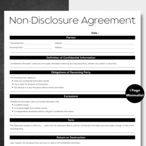 Minimalist Non-disclosure Agreement Black, Simple NDA Template, Canva ...