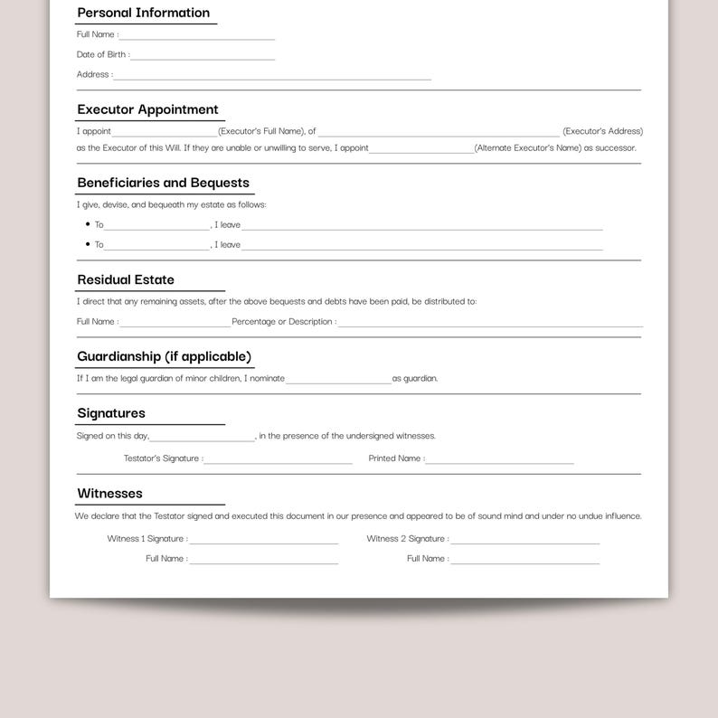Minimalist Last Will and Testament, Simple Basic Will Template ...