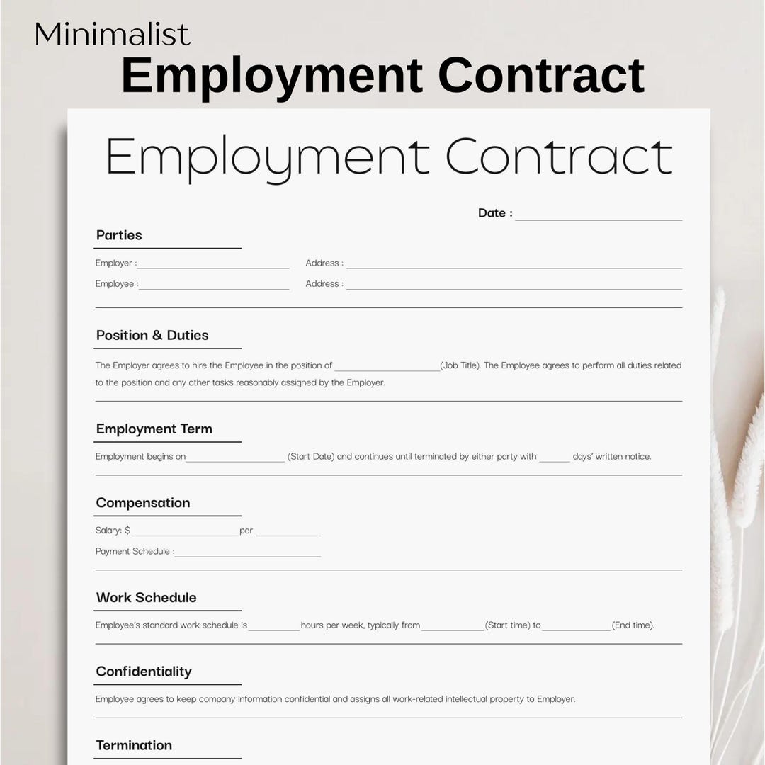 Minimalist Employment Contract, Simple Job Agreement Form, Printable ...
