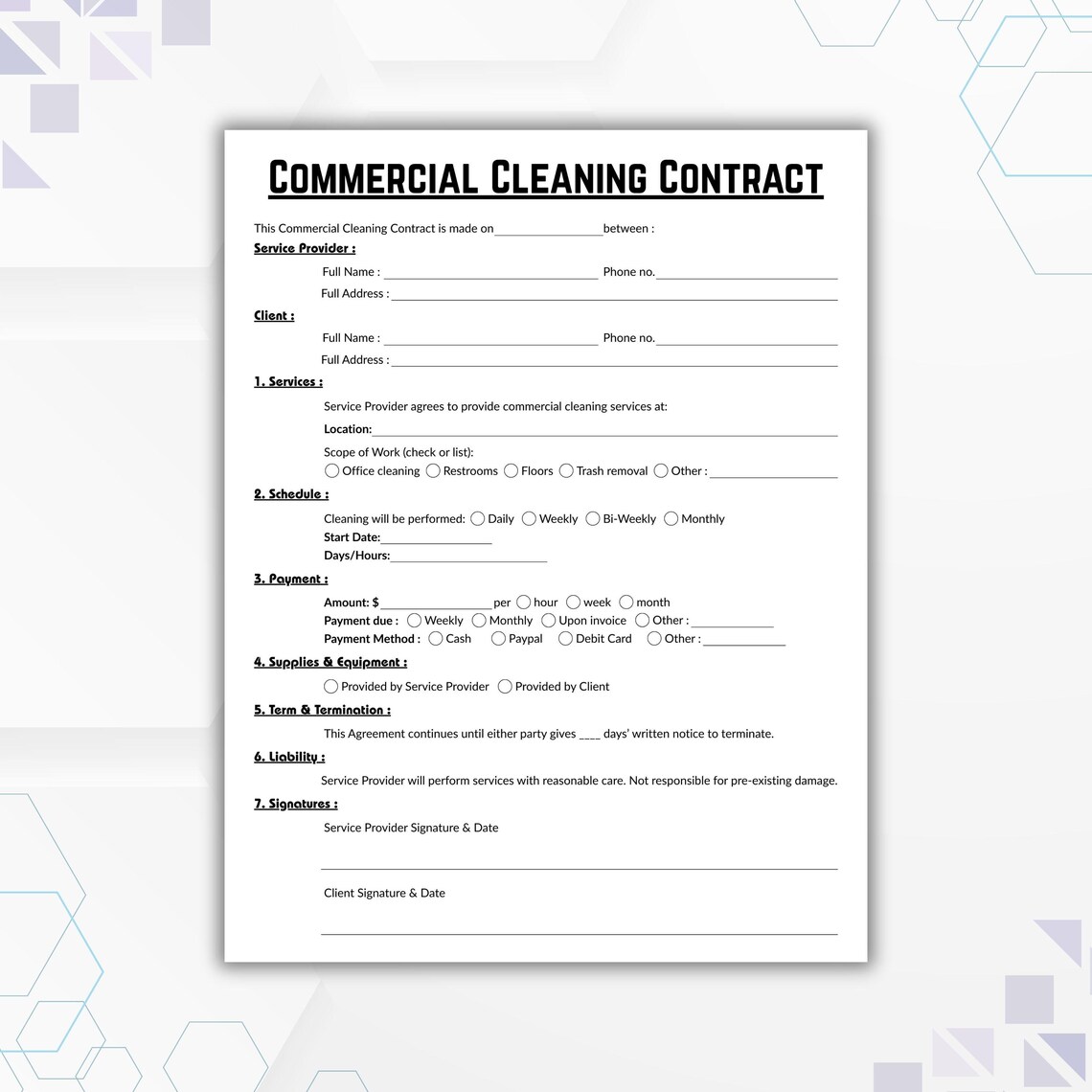 Editable Commercial Cleaning Contract, Simple Cleaning Agreement ...