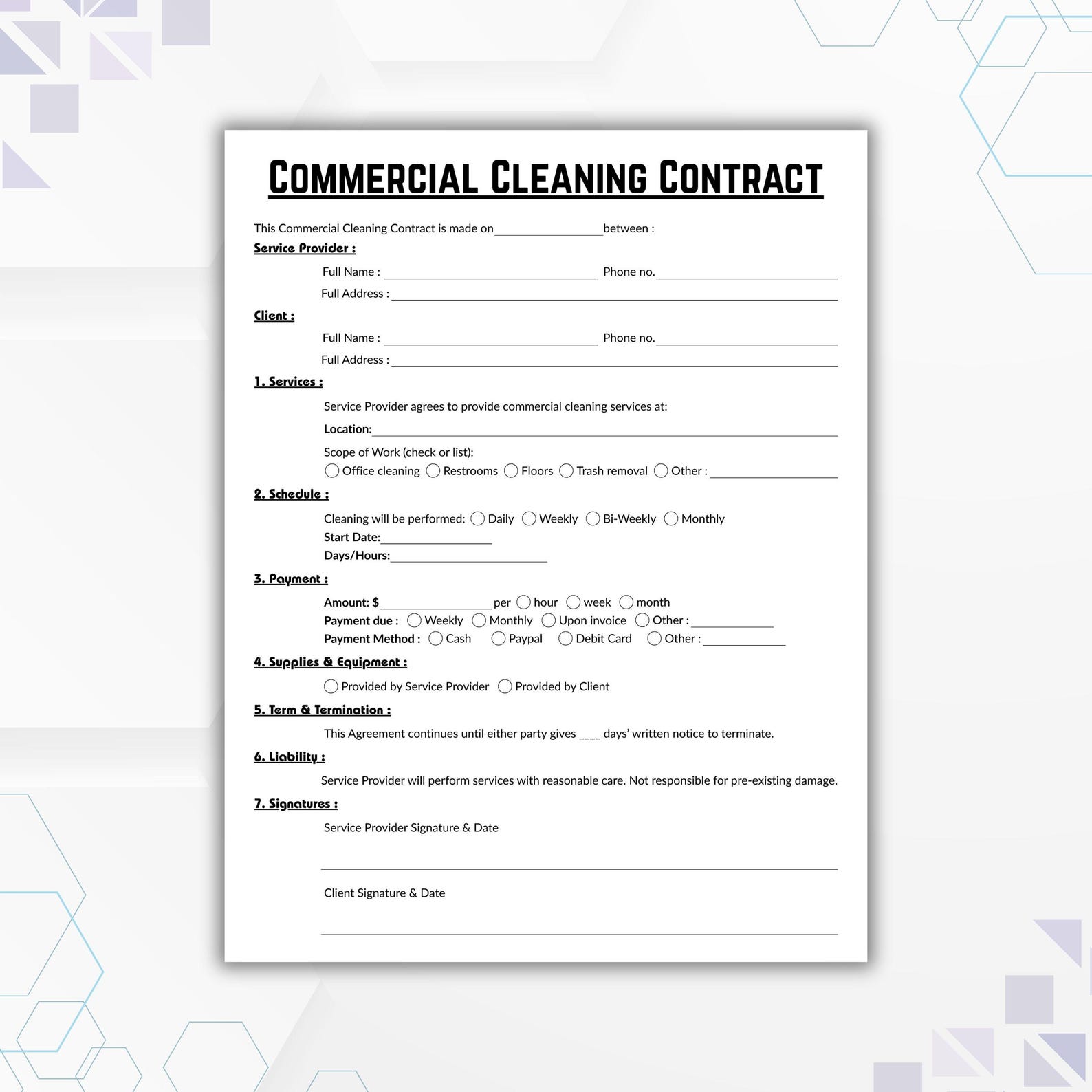 Editable Commercial Cleaning Contract, Simple Cleaning Agreement ...