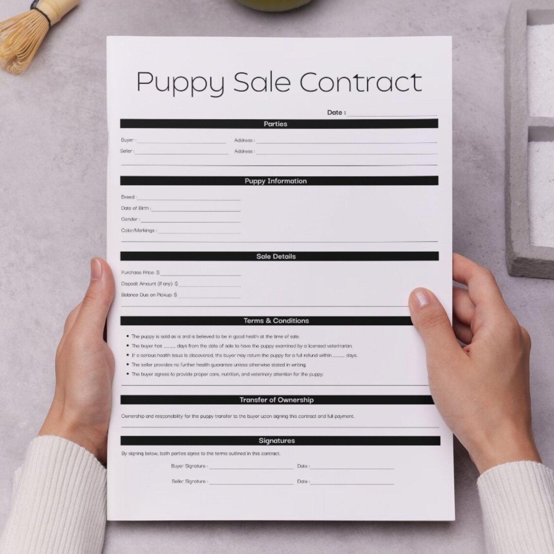 Minimalist Puppy Sales Agreement Black, Simple Dog Sale Form Template ...