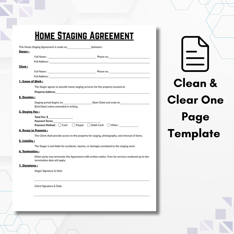 Editable Home Staging Agreement, Simple Realtors Short-term Furniture ...