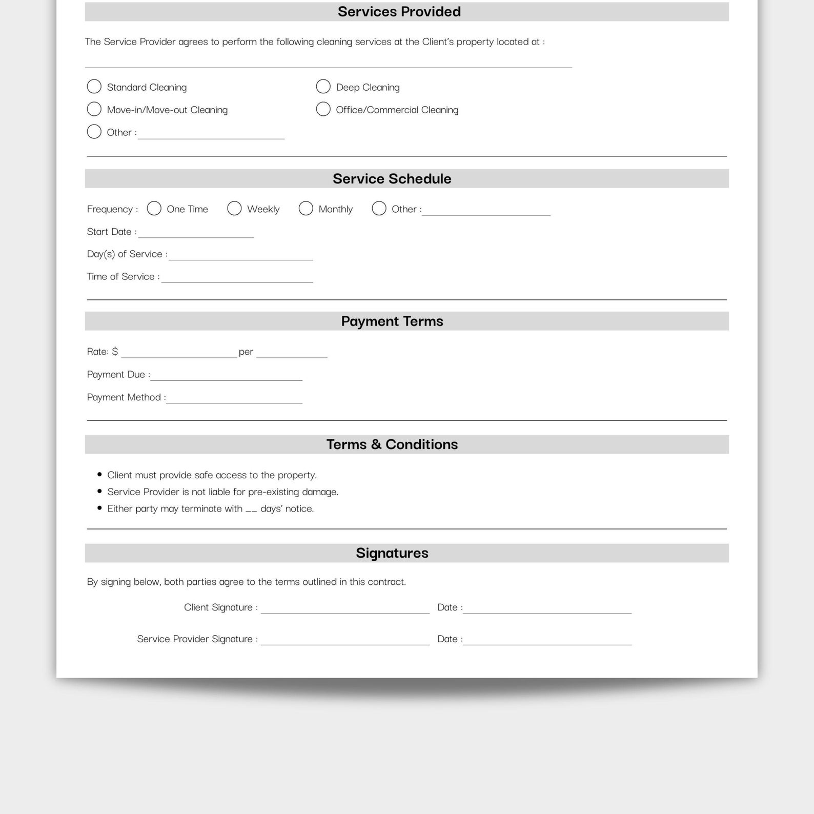 Minimalist Cleaning Service Agreement, Simple Cleaning Business Template, Printable & Editable ...