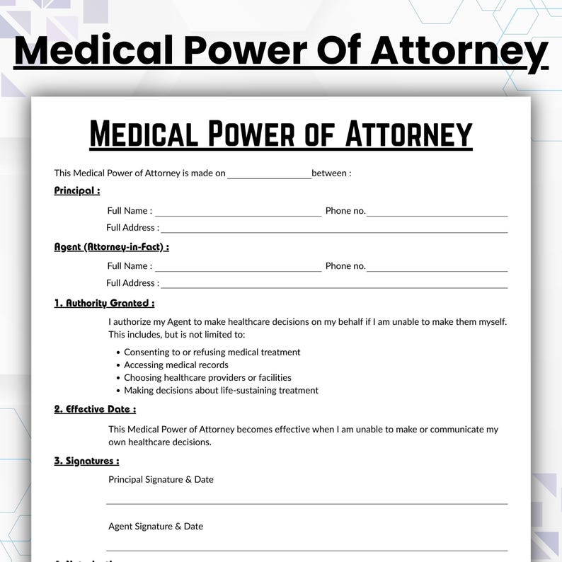 Editable Medical Power of Attorney Template, Single Page Healthcare ...