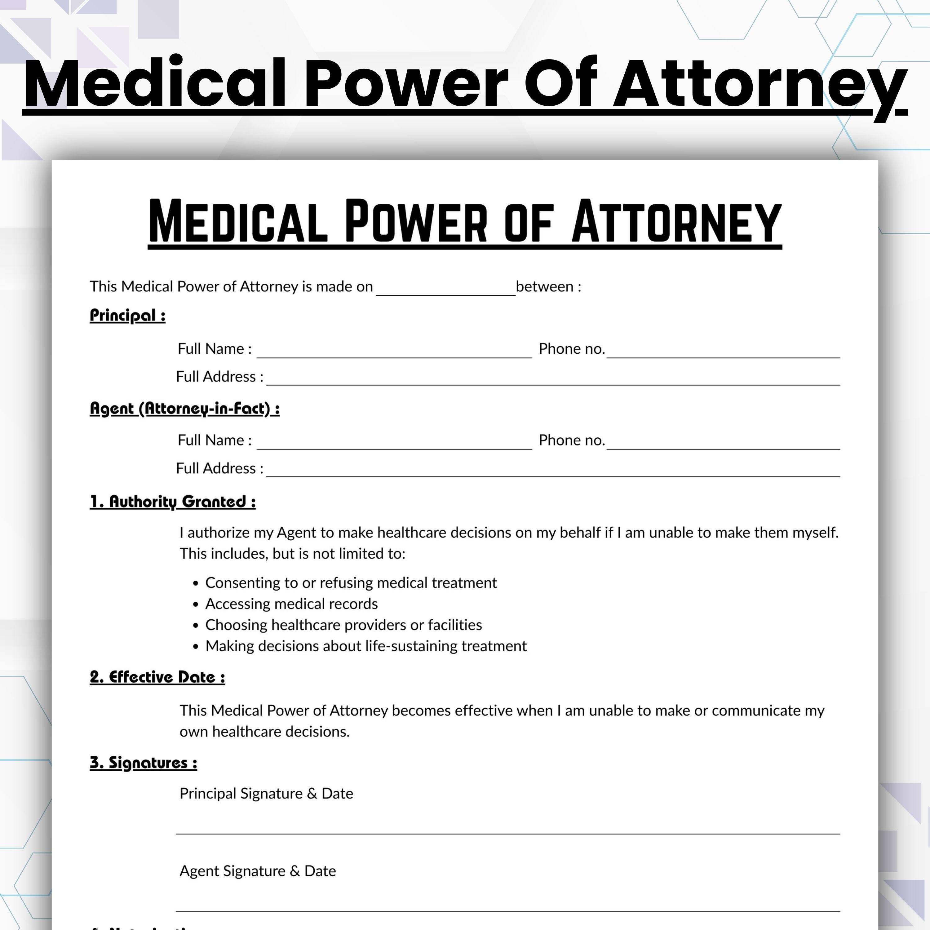 Editable Medical Power of Attorney Template, Single Page Healthcare ...