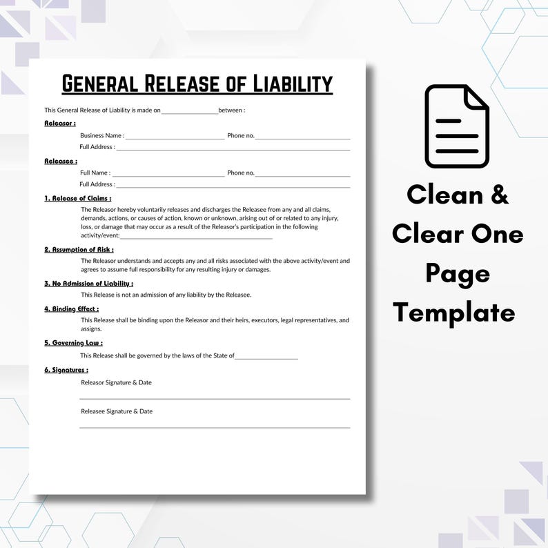 Editable General Release of Liability Template, Single Informed Consent ...