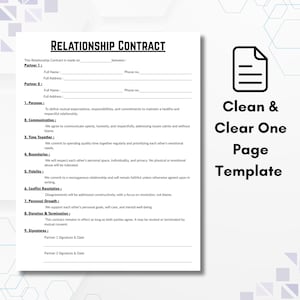Editable Relationship Contract Template, Single Page Couples Agreement ...