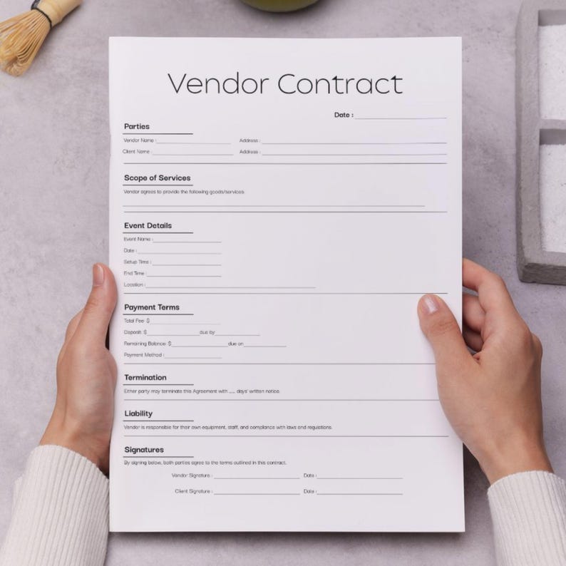 Minimalist Vendor Contract Template, Simple Event Agreement, Printable ...