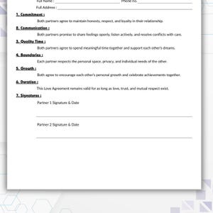 Editable Love Agreement, Simple Relationship Blueprint Template ...
