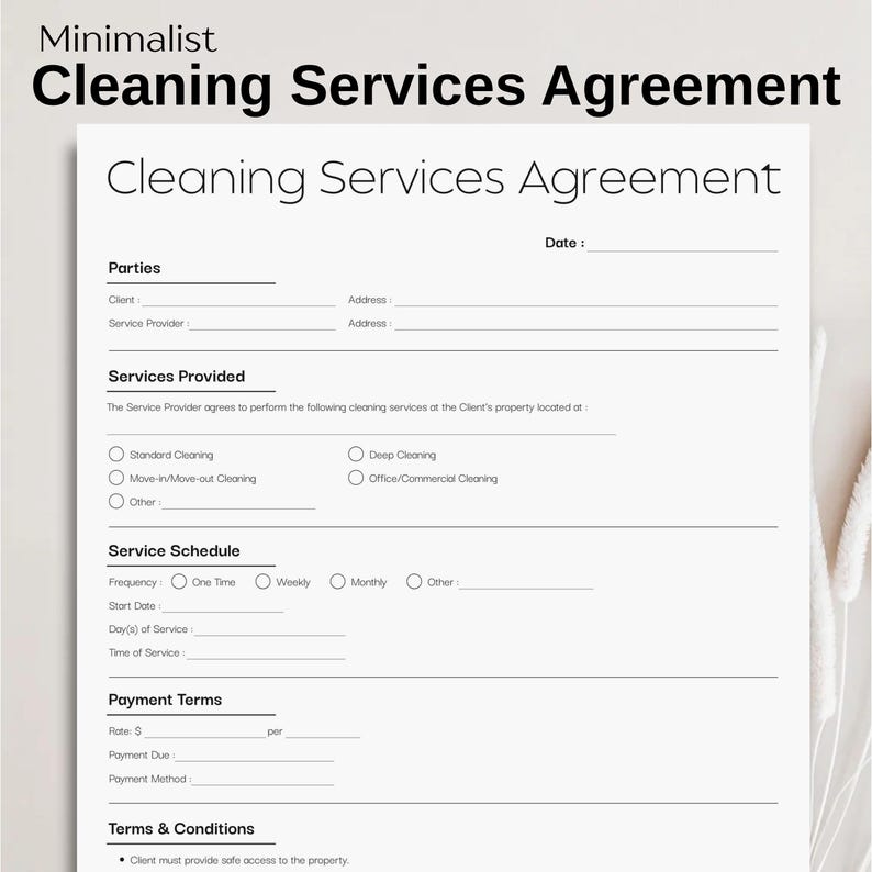 Minimalist Cleaning Service Contract Template, Simple Cleaning Business ...