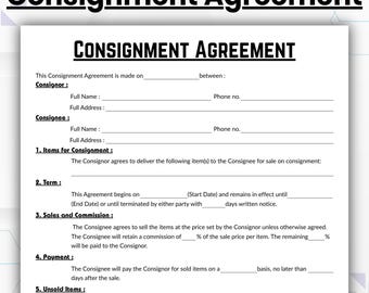 Editable Consignment Agreement Template, Consignment Contract, Shop Contract, Consignment Form ...