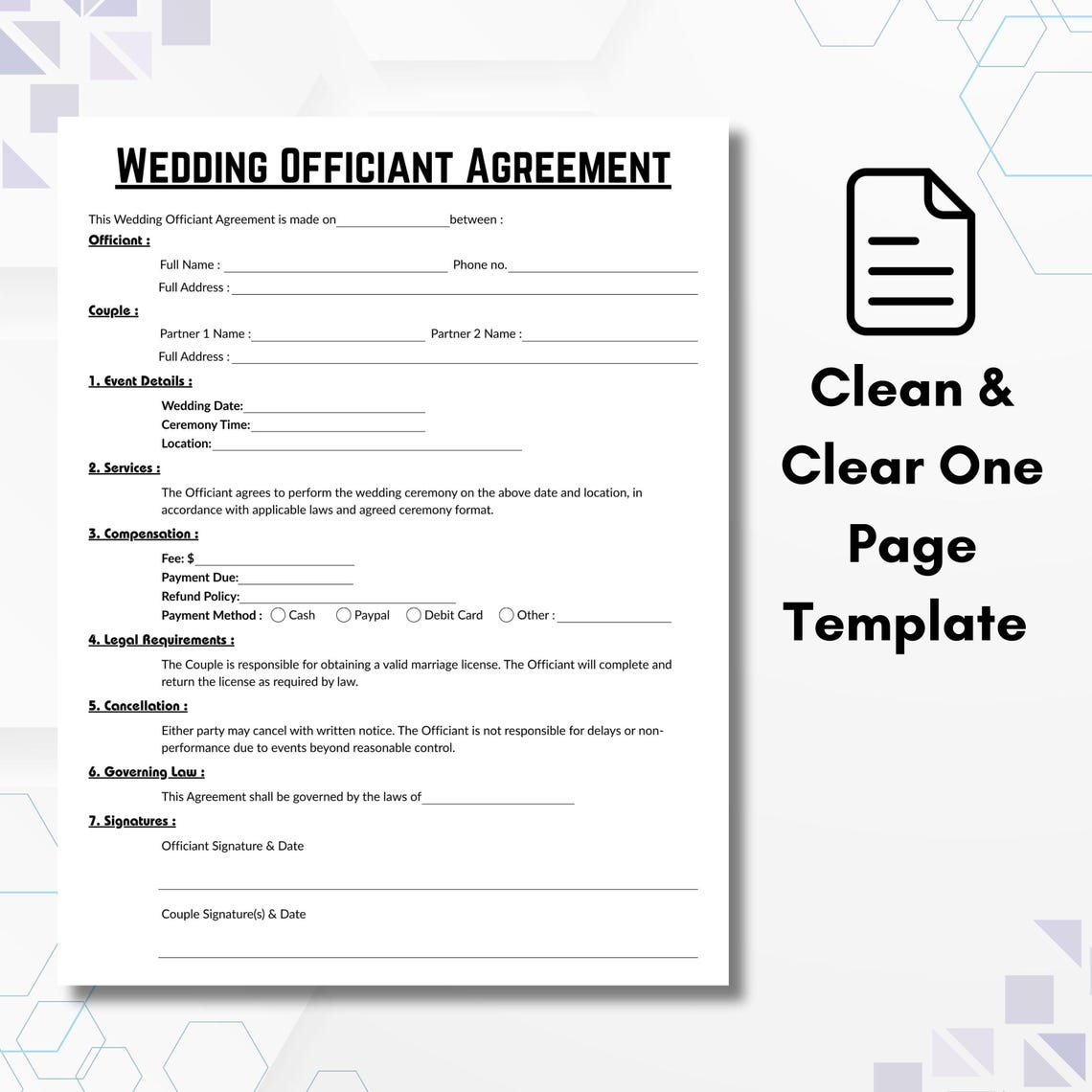 Editable Wedding Officiant Agreement, Simple Ceremony Contract Template ...