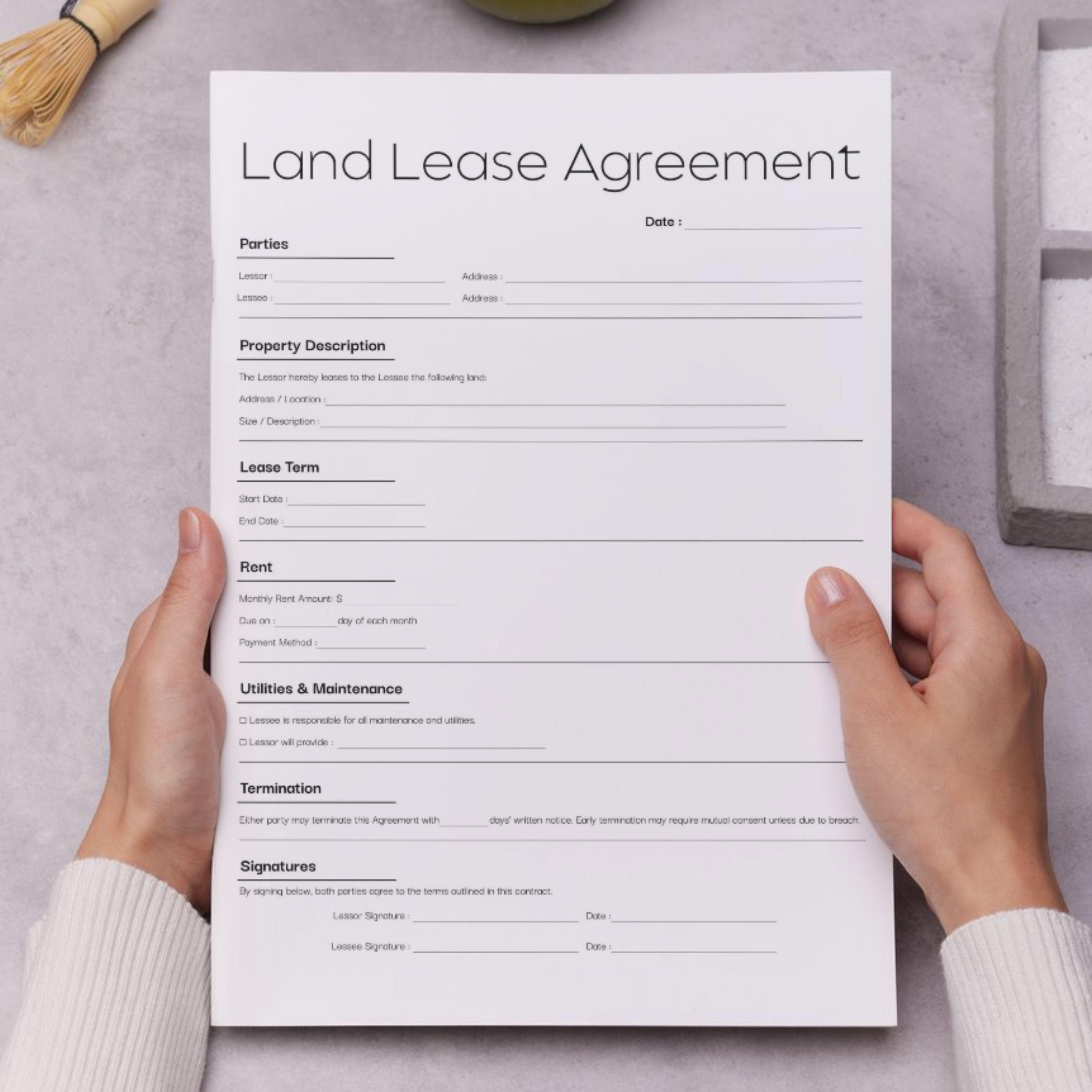 Minimalist Land Lease Contract, Simple Land Rental Agreement Template ...
