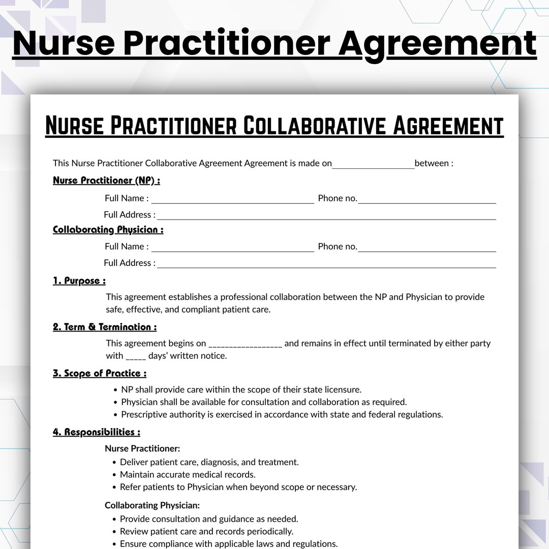 Editable Nurse Practitioner Collaborative Agreement, Simple Healthcare ...