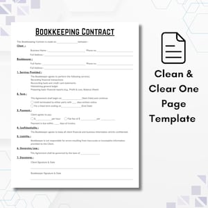 Editable Bookkeeping Contract Template, Single Freelance Bookkeeper ...