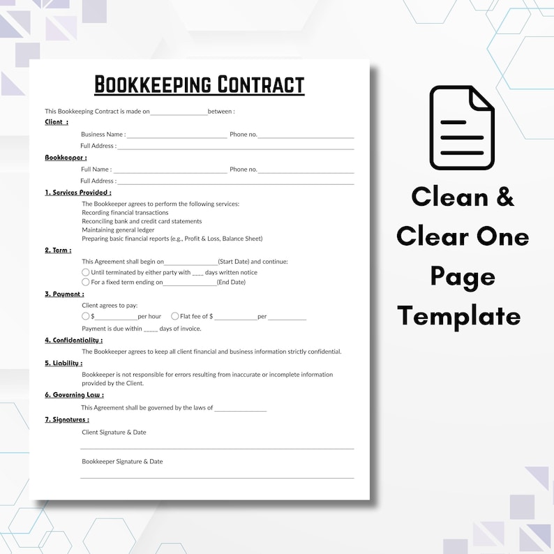 Editable Bookkeeping Contract Template, Single Freelance Bookkeeper ...