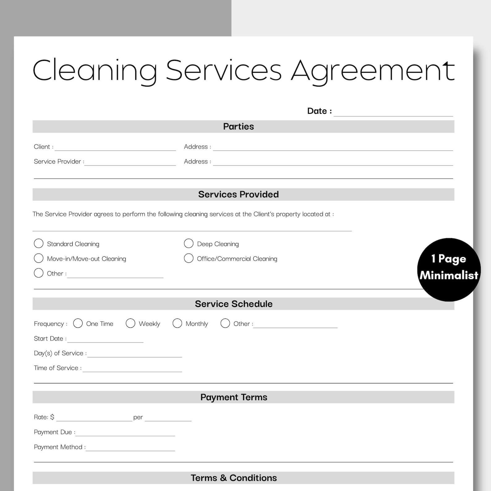 Minimalist Cleaning Service Agreement, Simple Cleaning Business Template, Printable & Editable ...