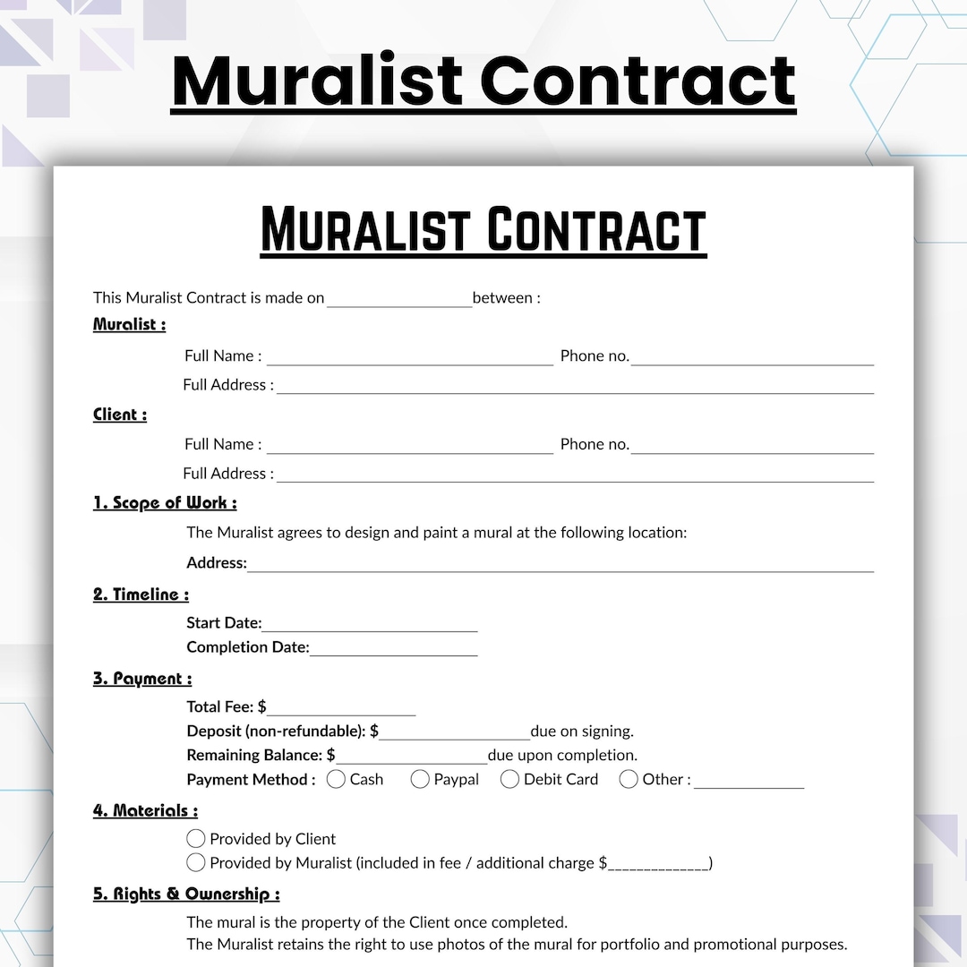 Editable Muralist Contract, Simple Mural Services Form Template ...