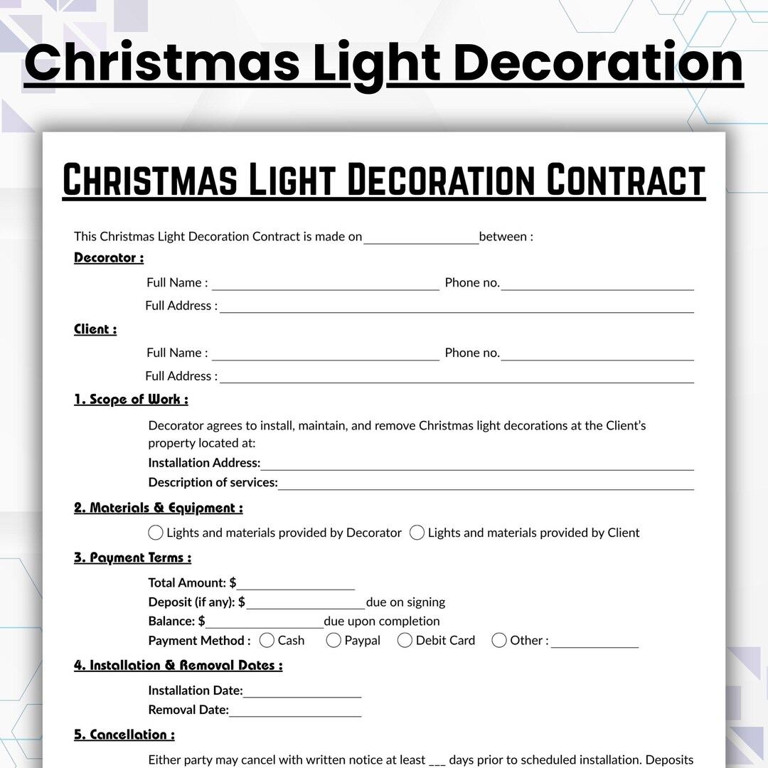 Editable Christmas Light Decoration Contract, Simple Christmas Light ...